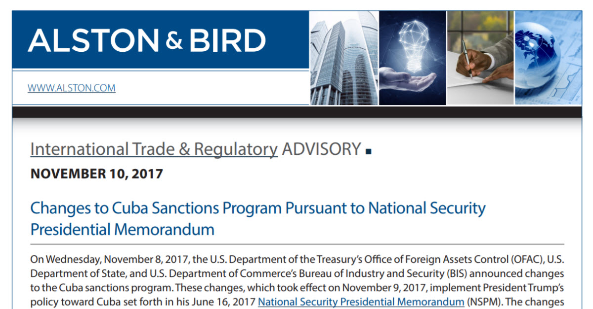 International Trade & Regulatory Advisory: Changes to Cuba Sanctions ...